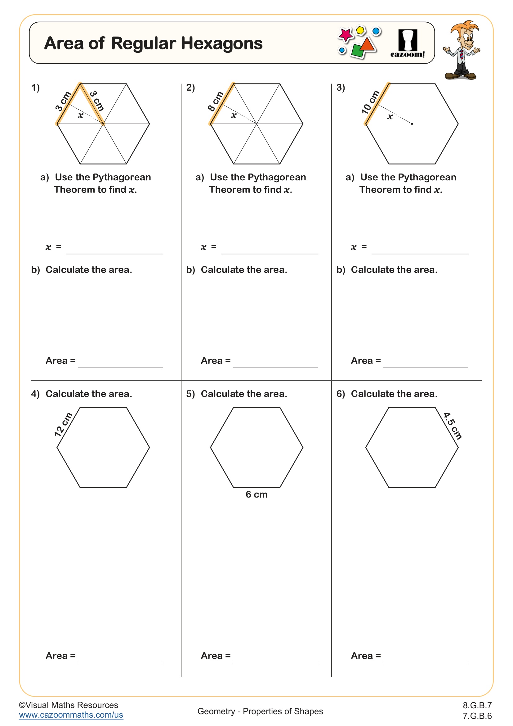 Area of Regular Hexagons Worksheet | Fun and Engaging 7th Grade and 8th ...