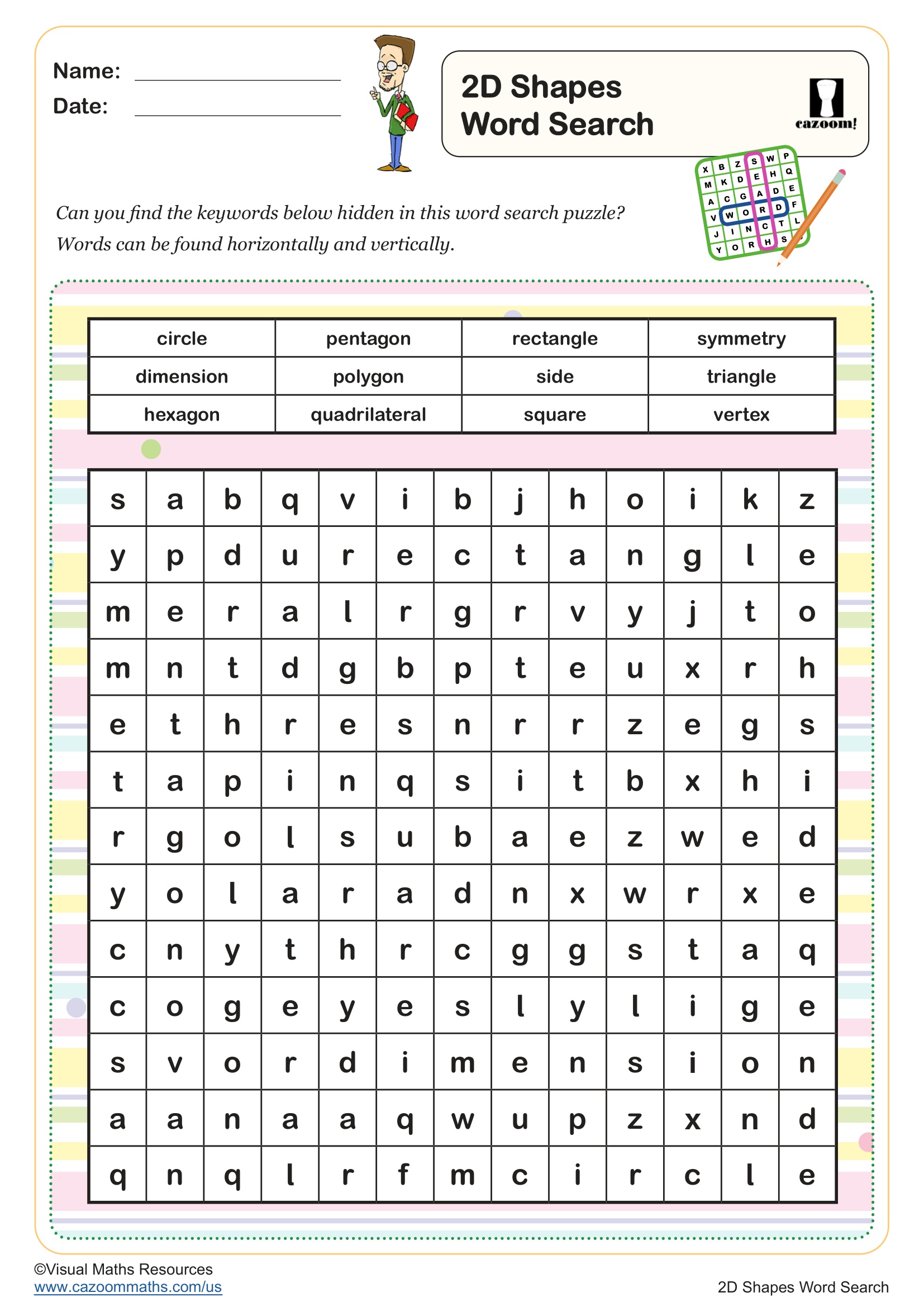 2D Shapes Word Search Puzzle | FREE Teaching Resources