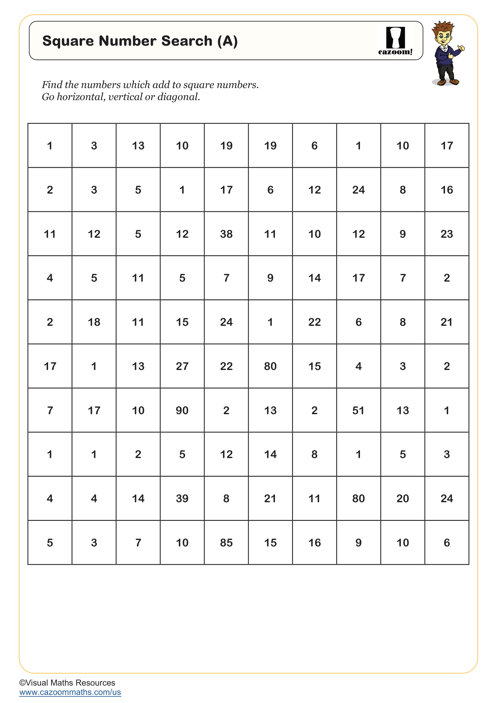 Square Number Search (A) Puzzle | FREE Teaching Resources