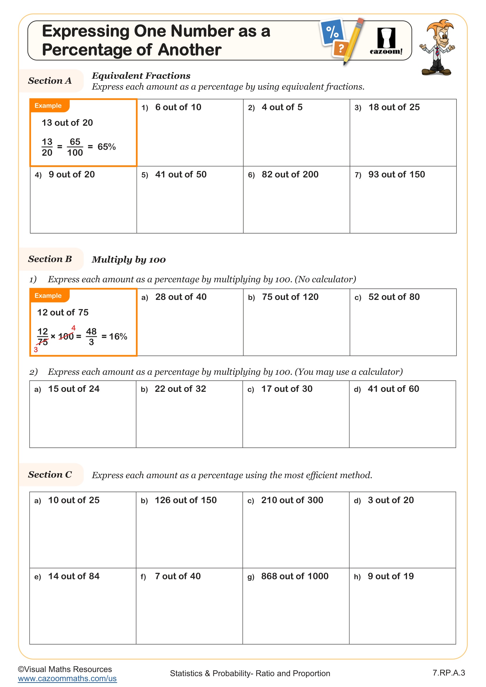 Express One Number as a Percentage of Another Worksheet | Fun and ...