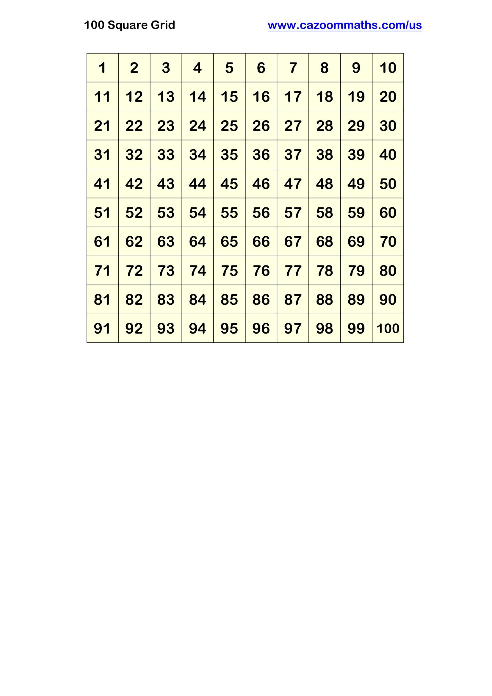 100 Square Grid | FREE Teaching Resources