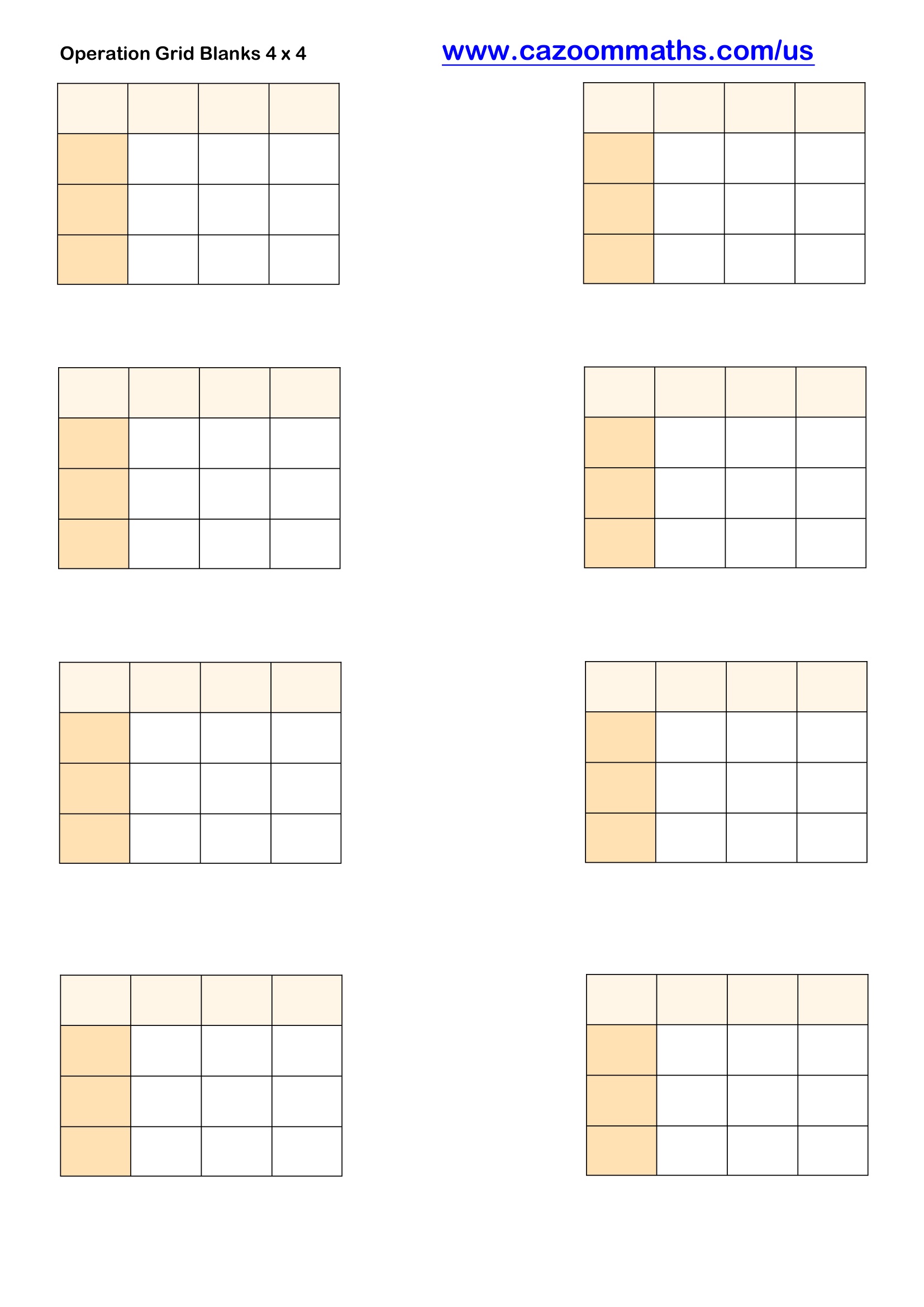 Operation Grid Blanks 4 x 4 | FREE Teaching Resources