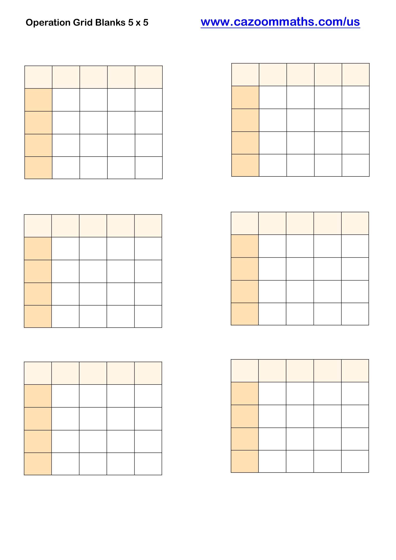 Operation Grid Blanks 5 x 5 | FREE Teaching Resources | Cazoom Math