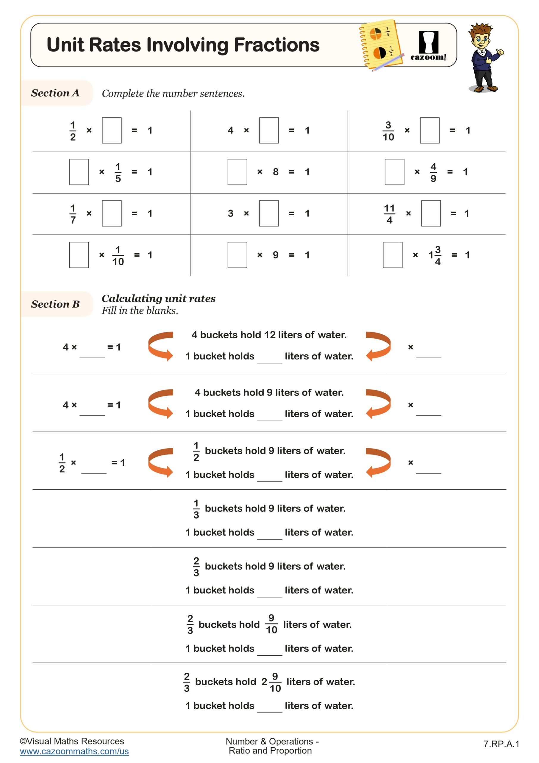 Unit Rates Involving Fractions Worksheet | Fun and Engaging 7th Grade ...