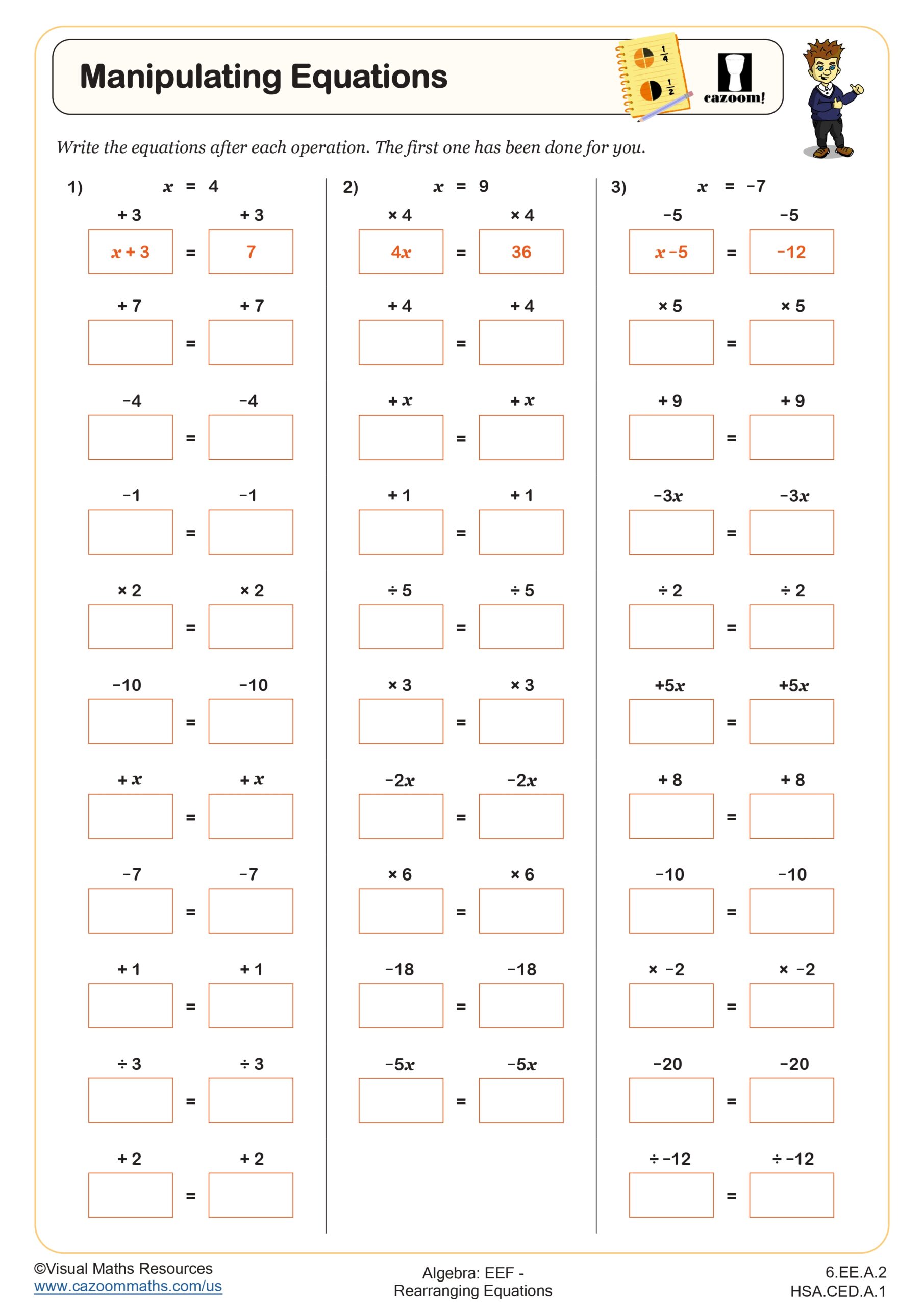 Rearranging Equations (Worksheets) | Cazoom Maths | Cazoom Math
