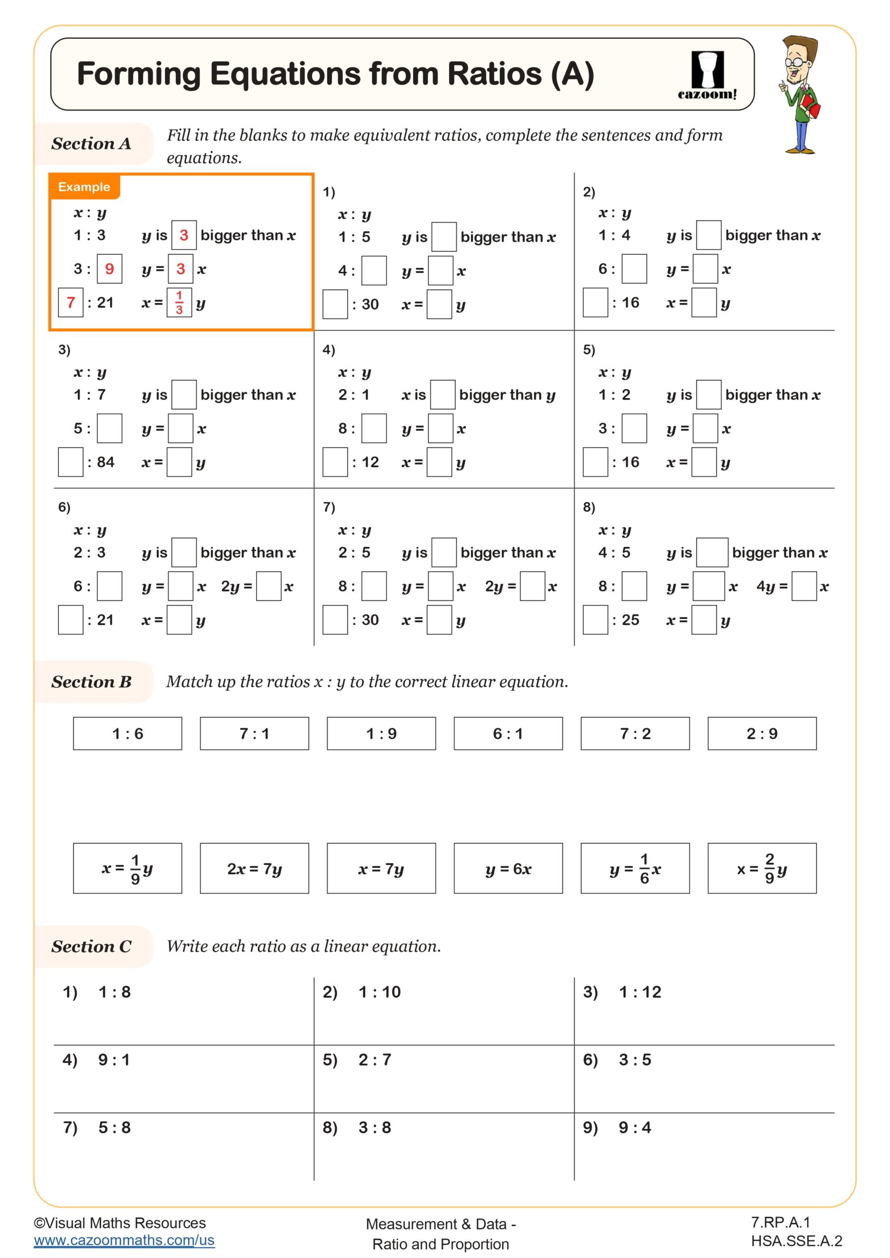 Forming Equations from Ratios (A) Worksheet | Fun and Engaging 7th ...