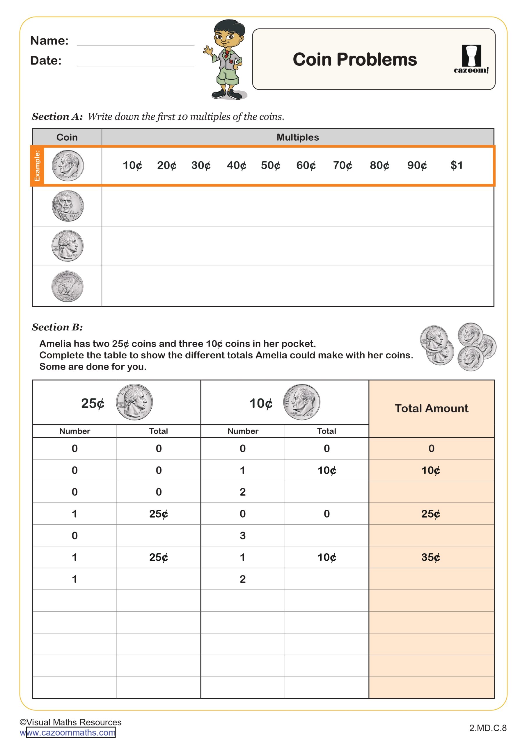 Coin Problems Worksheet | Fun and Engaging 2nd Grade PDF Worksheets ...