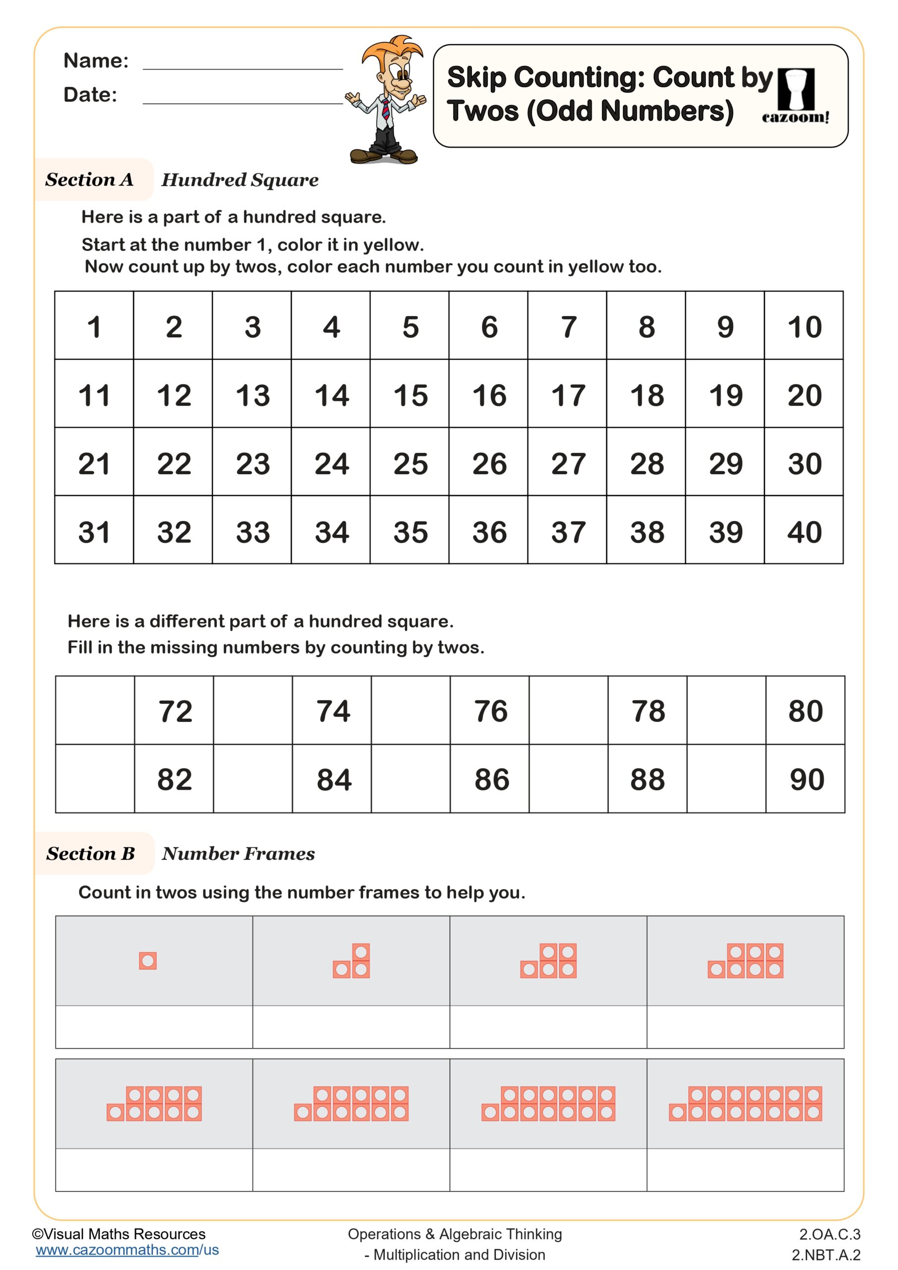 Skip Counting: Count By Twos (Odd Numbers) Worksheet | Printable PDF ...