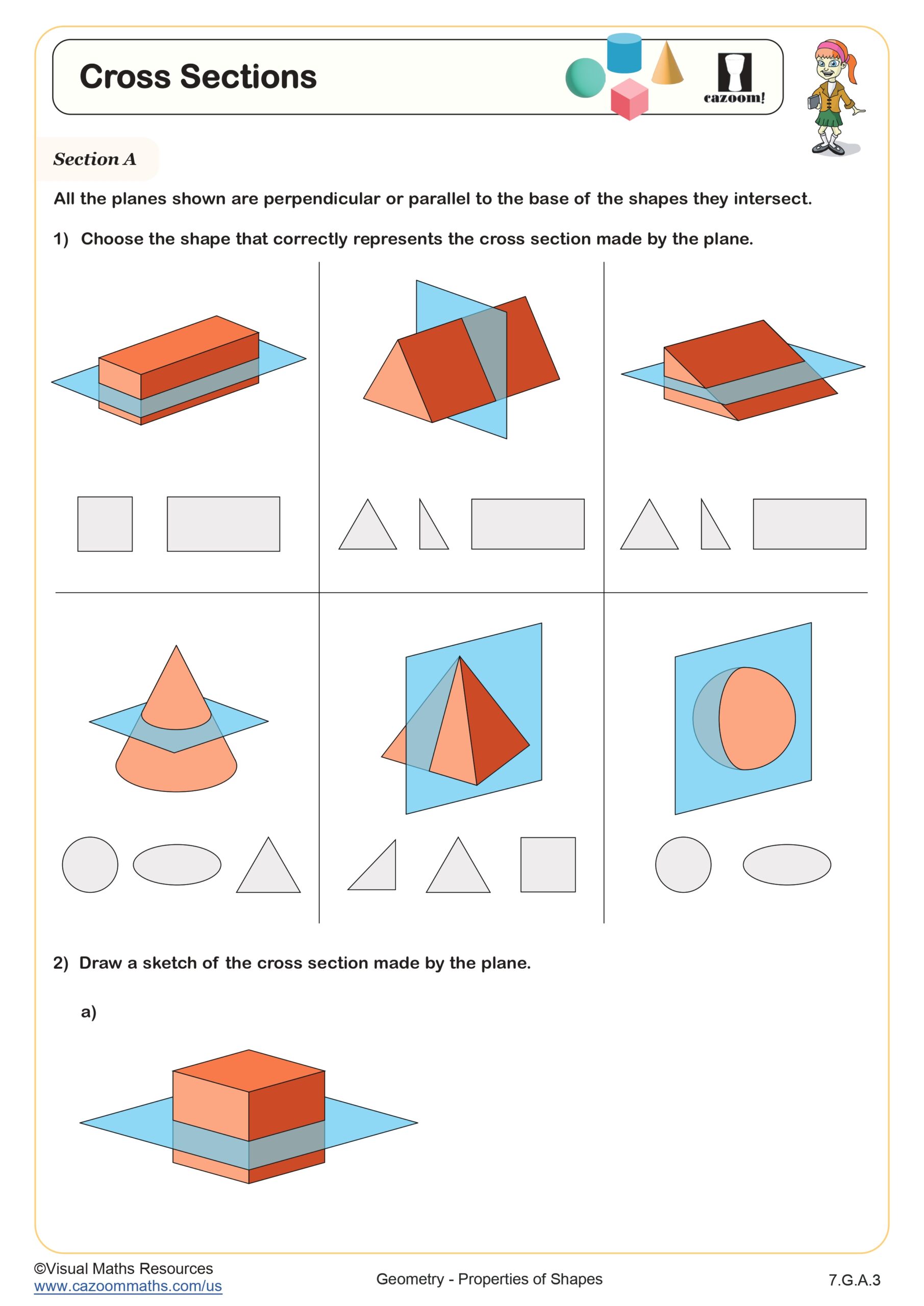 Cross Sections Worksheet | Fun and Engaging 8th Grade Geometry ...