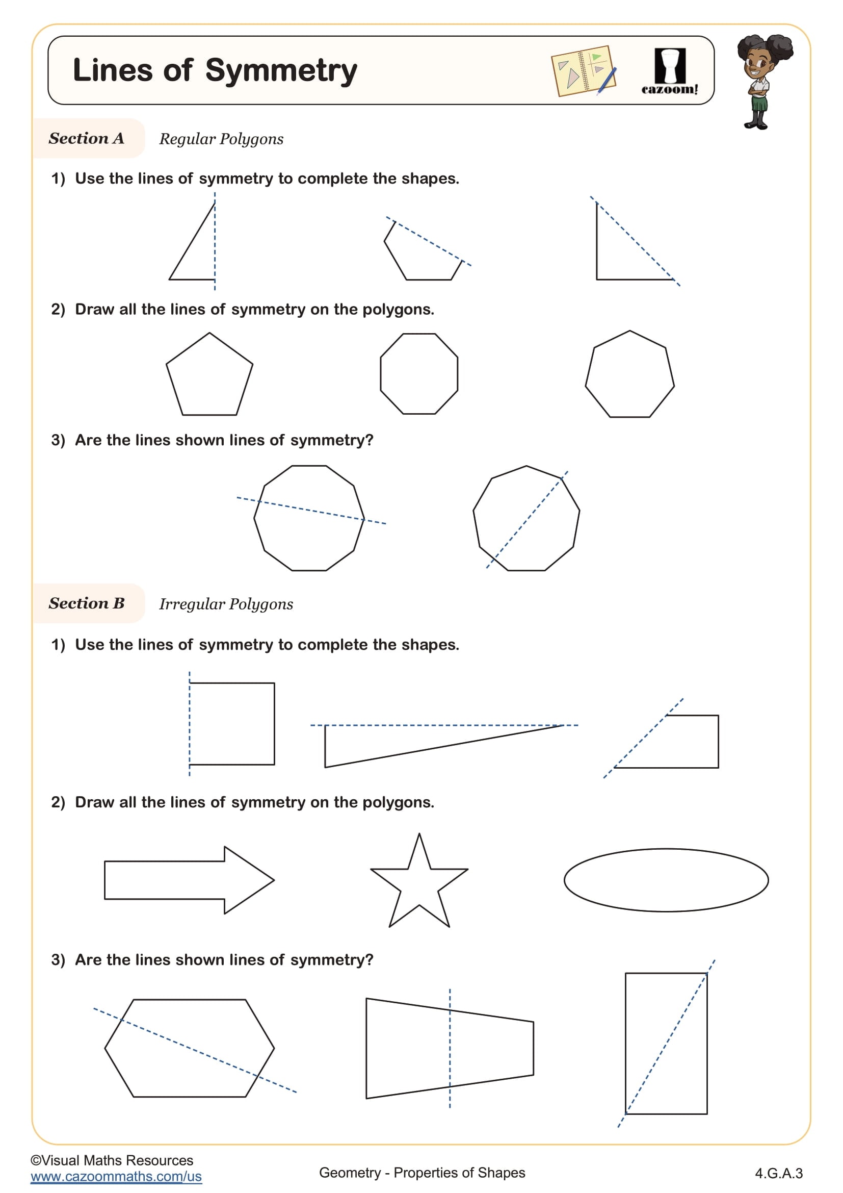 Lines of Symmetry Worksheet | Fun and Engaging 4th Grade Math ...