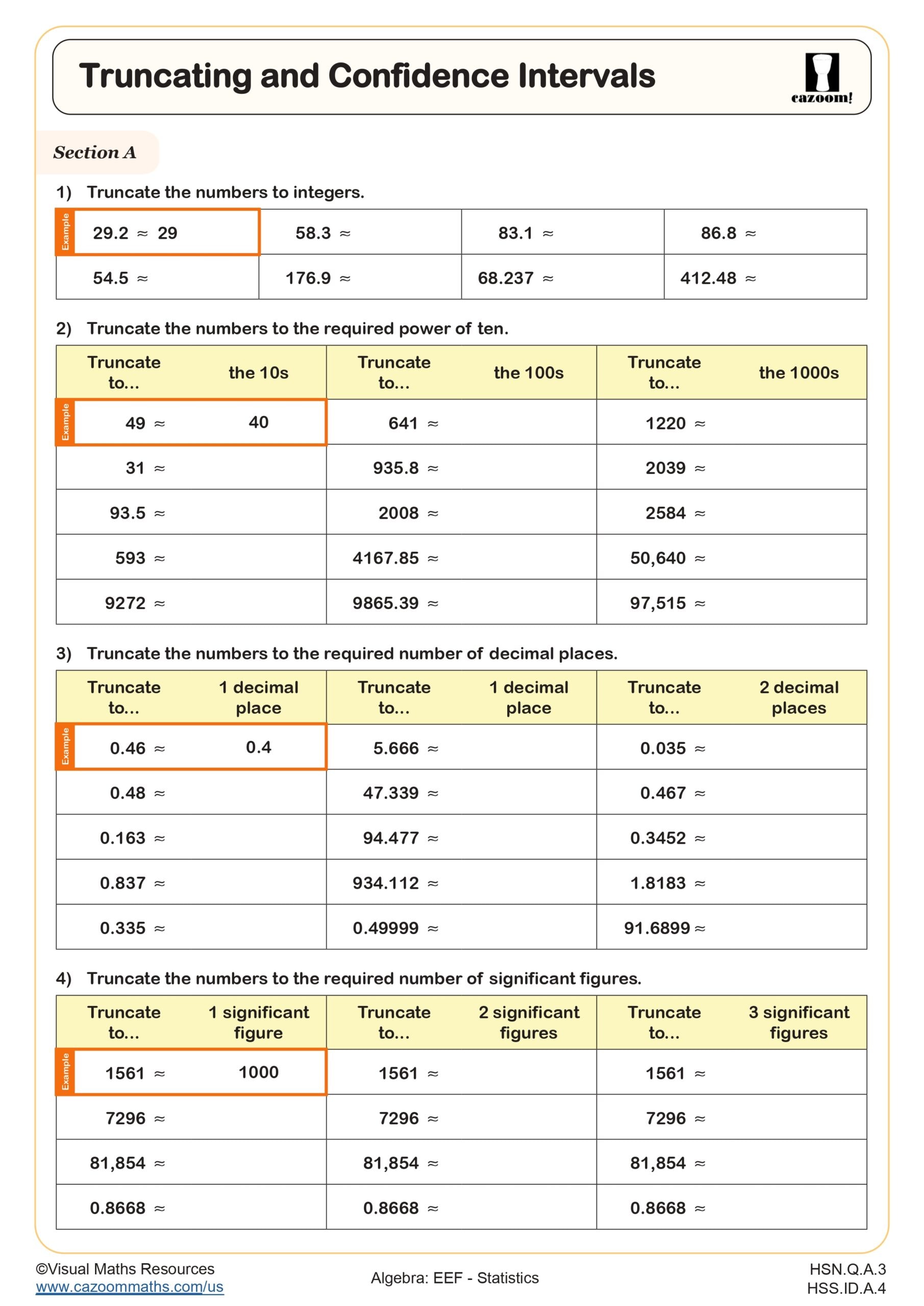 Truncating and Confidence Interval Worksheet | Fun and Engaging High ...