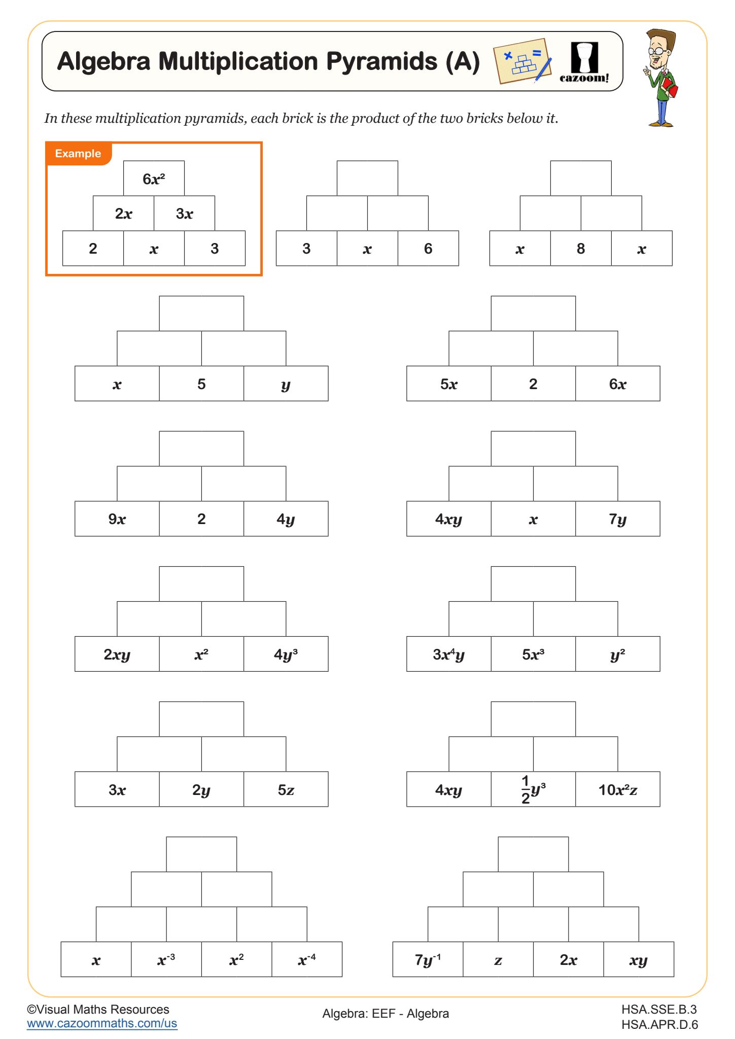 Algebra Multiplication Pyramids (A) Worksheet | Fun and Engaging High ...