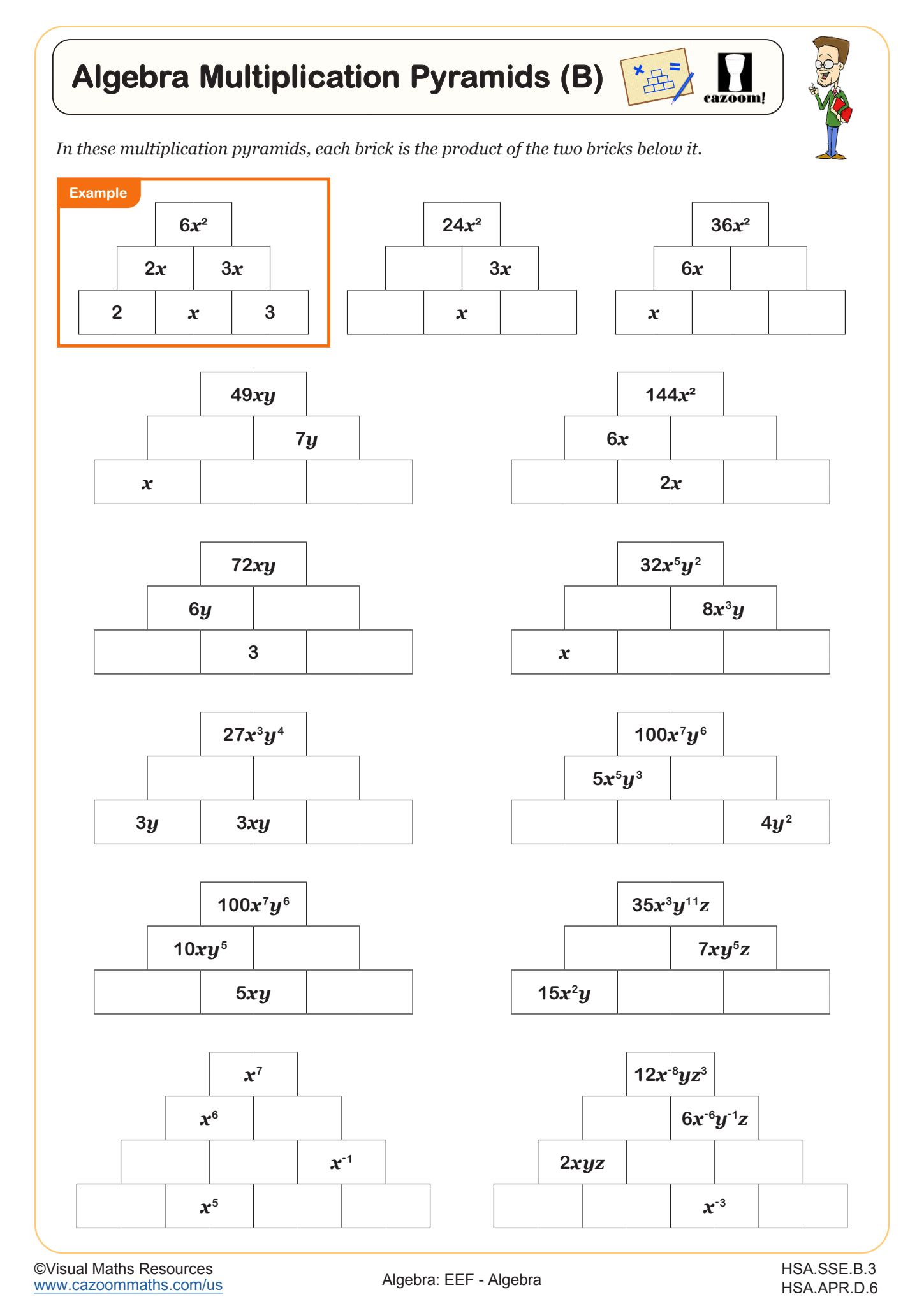 Algebra Multiplication Pyramids (B) Worksheet | Fun and Engaging High ...