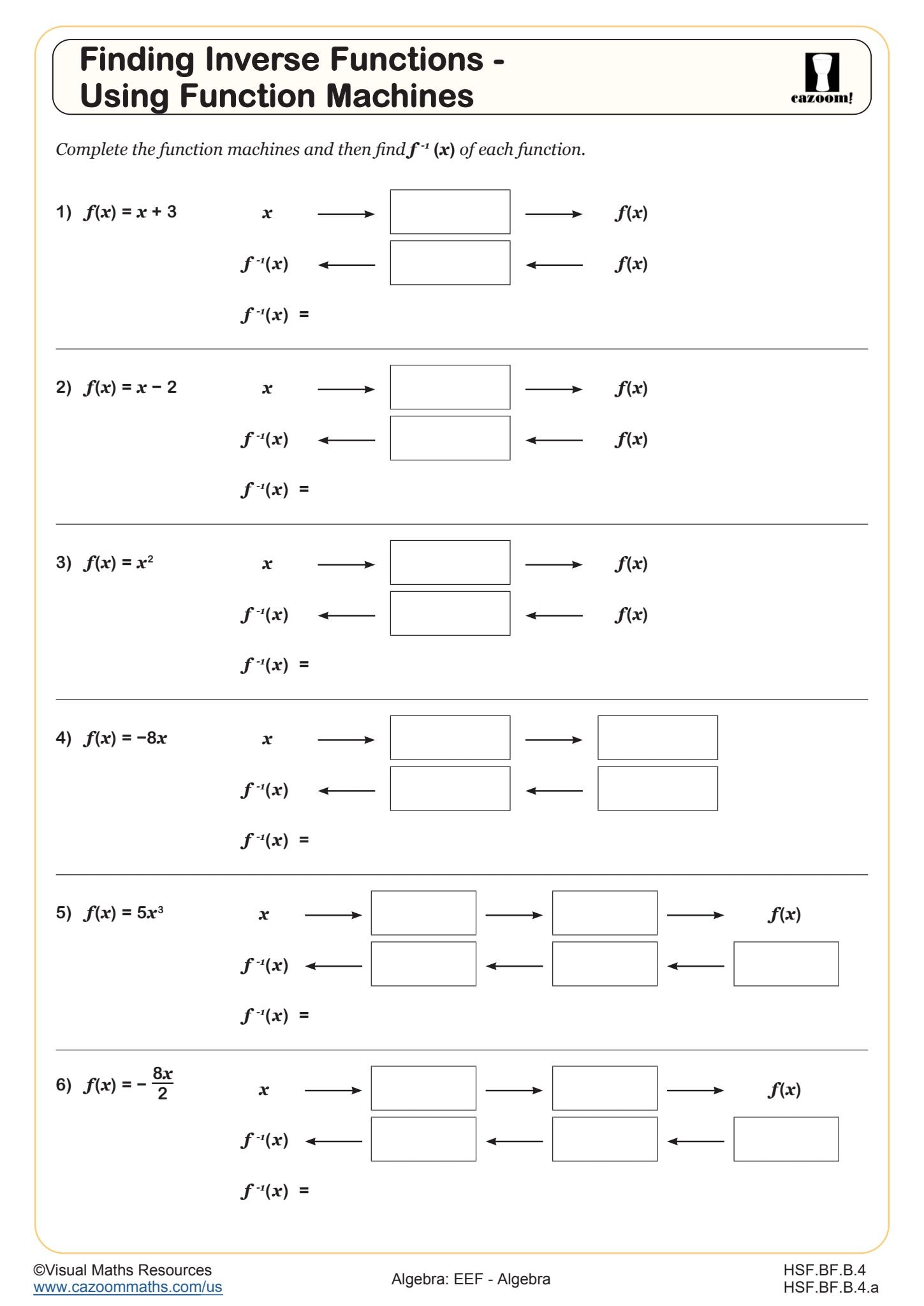 Finding Inverse Functions - Using Function Machines Worksheet | Fun and ...