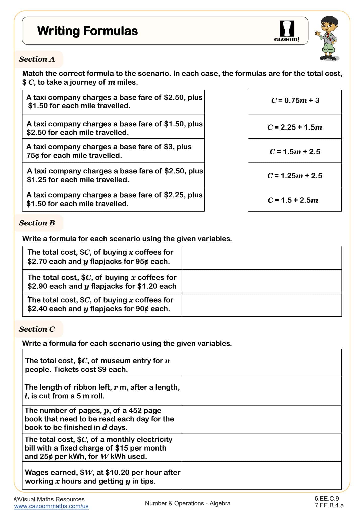 Writing Formulas Worksheet | Fun and Engaging 6th Grade and 7th Grade Number & Operations ...