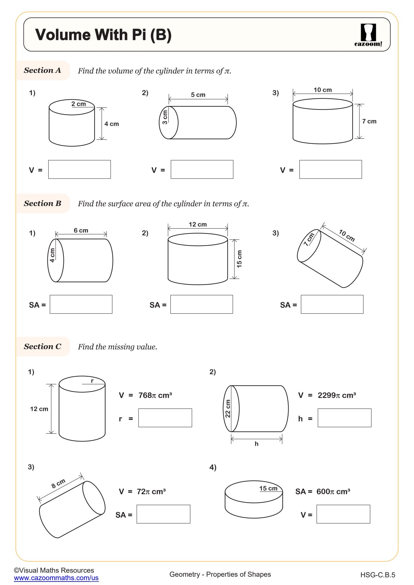 Volume With (B) Worksheet | Fun and Engaging 8th Grade Math | Geometry ...
