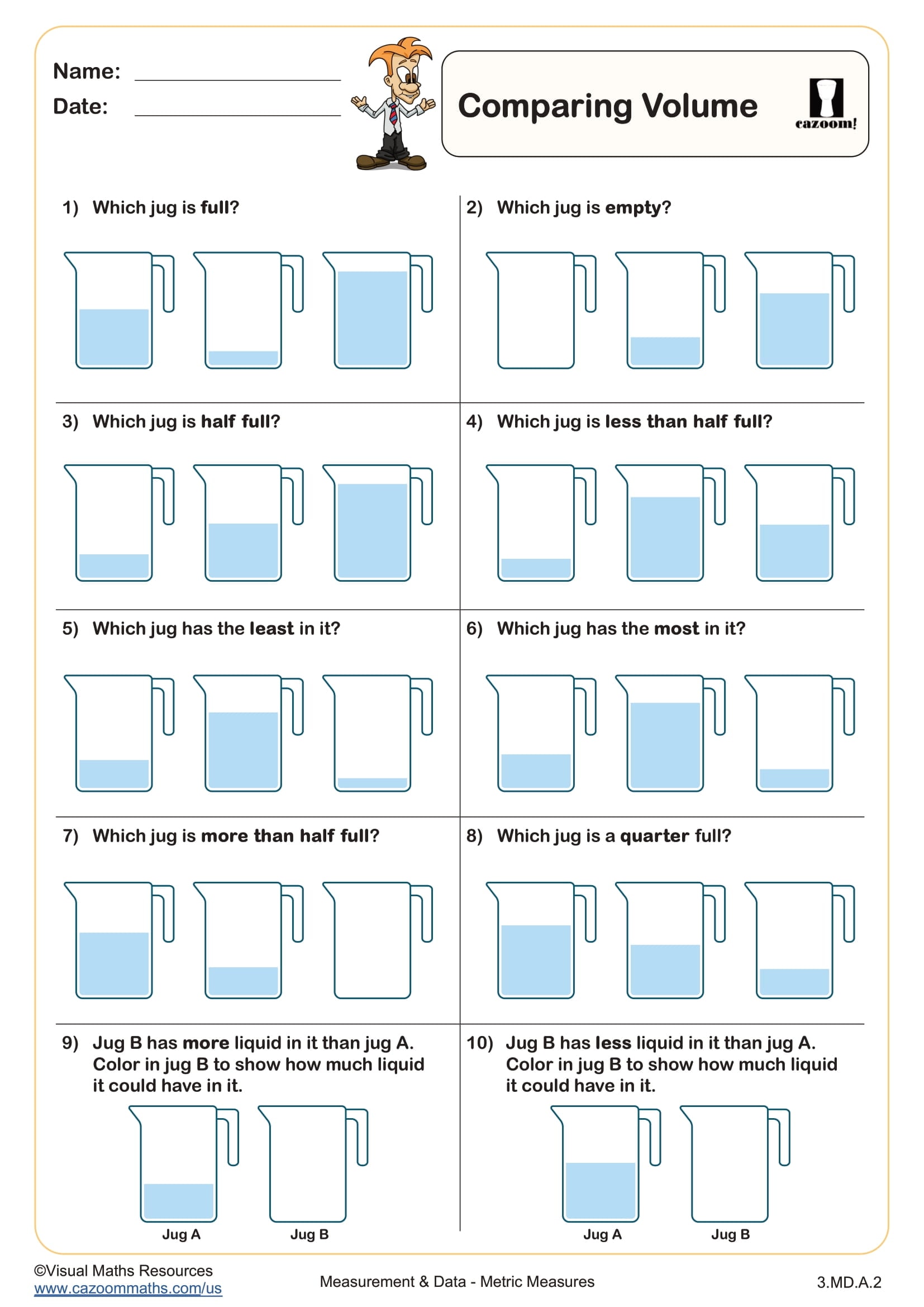 Comparing Volume Worksheet | Fun and Engaging 3rd Grade Measurement ...
