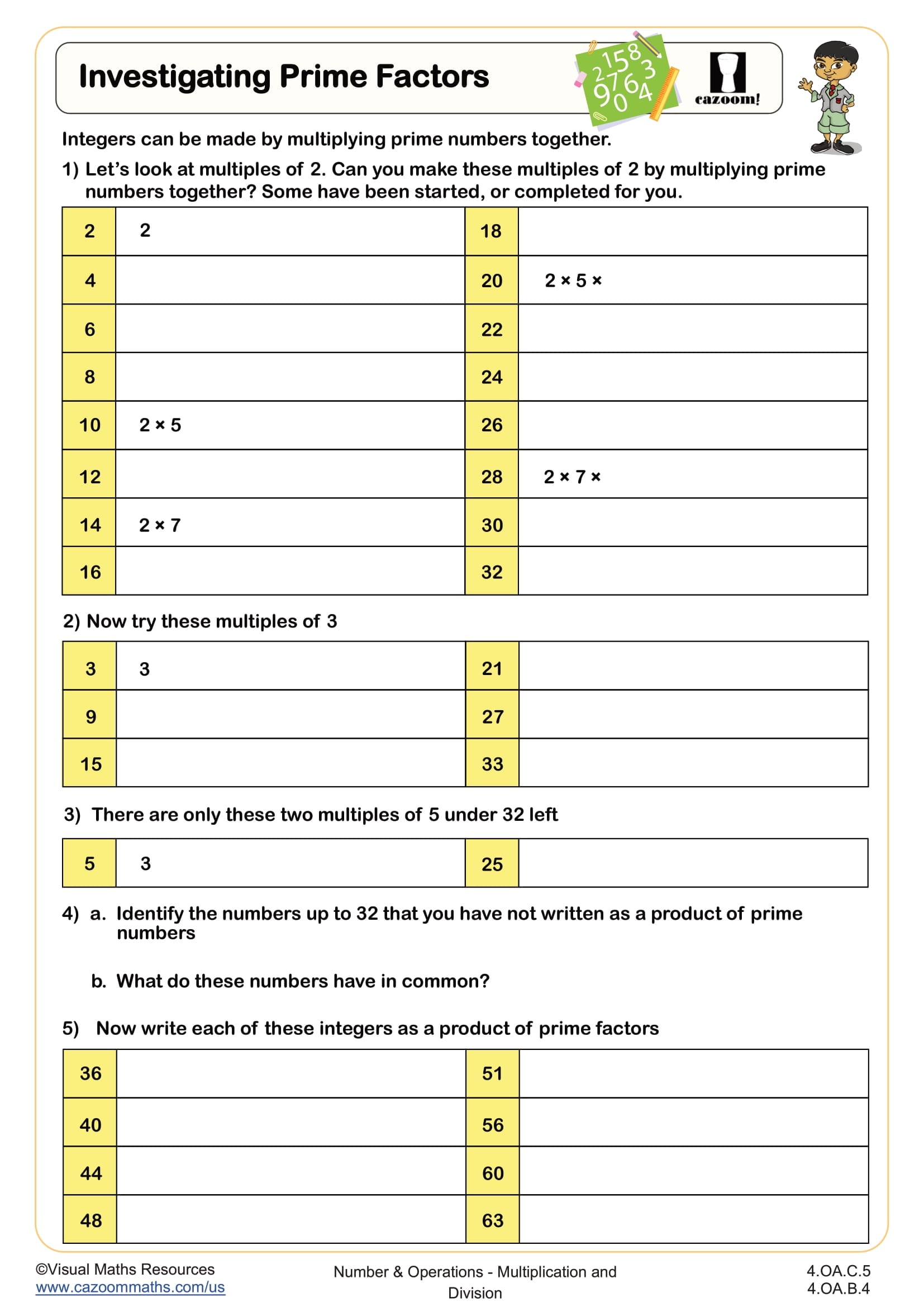 Investigating Prime Factors Worksheet | Fun and Engaging 4th Grade ...