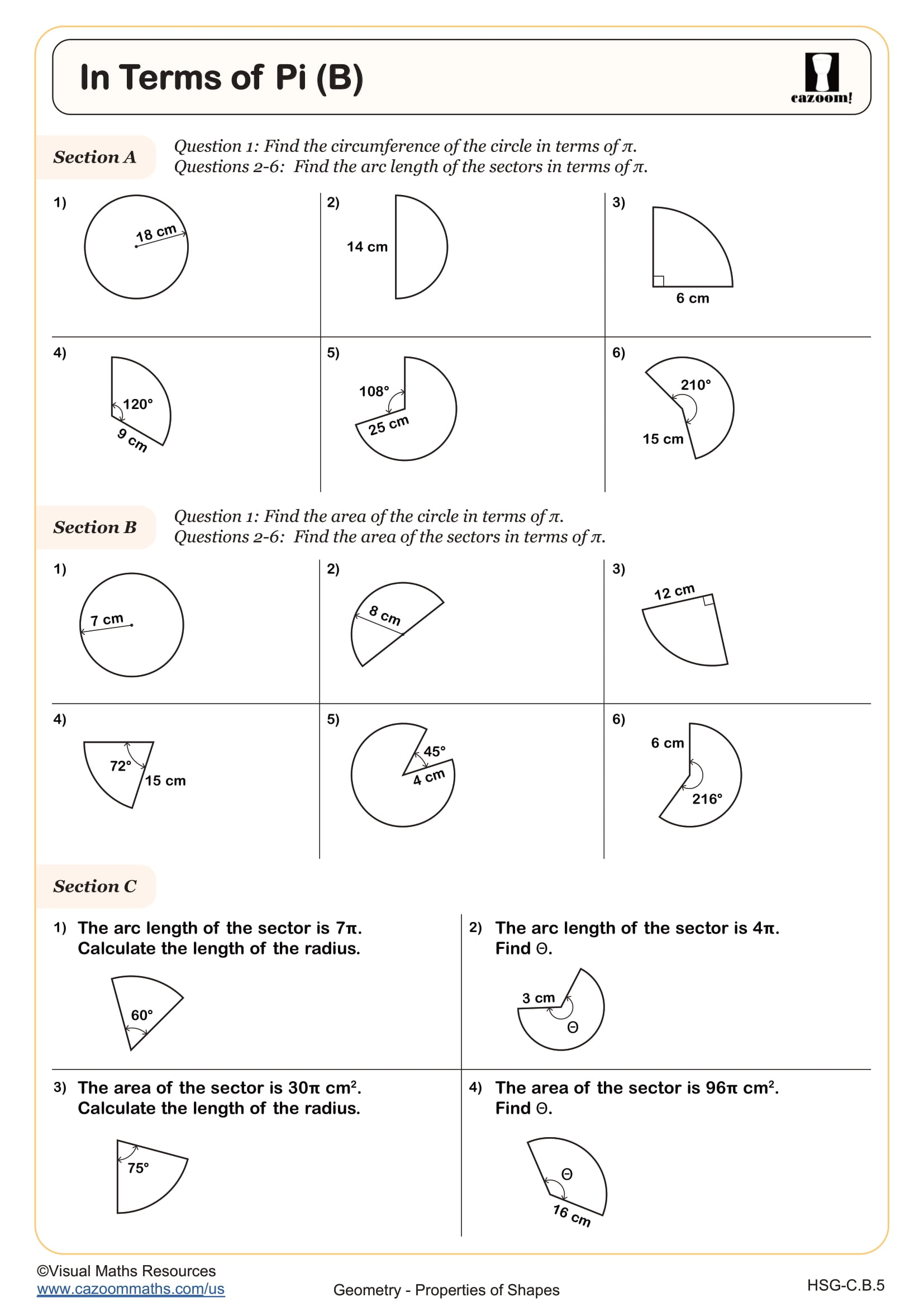 In Terms of Pi (B) Worksheet | Fun and Engaging High School Geometry ...