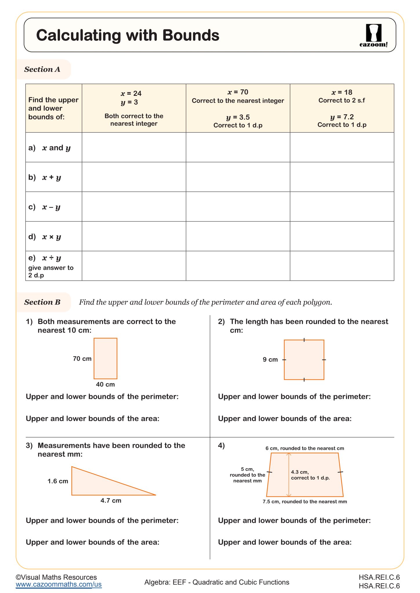 Calculating with Bounds Worksheet | Fun and Engaging Algebra I and IM I ...