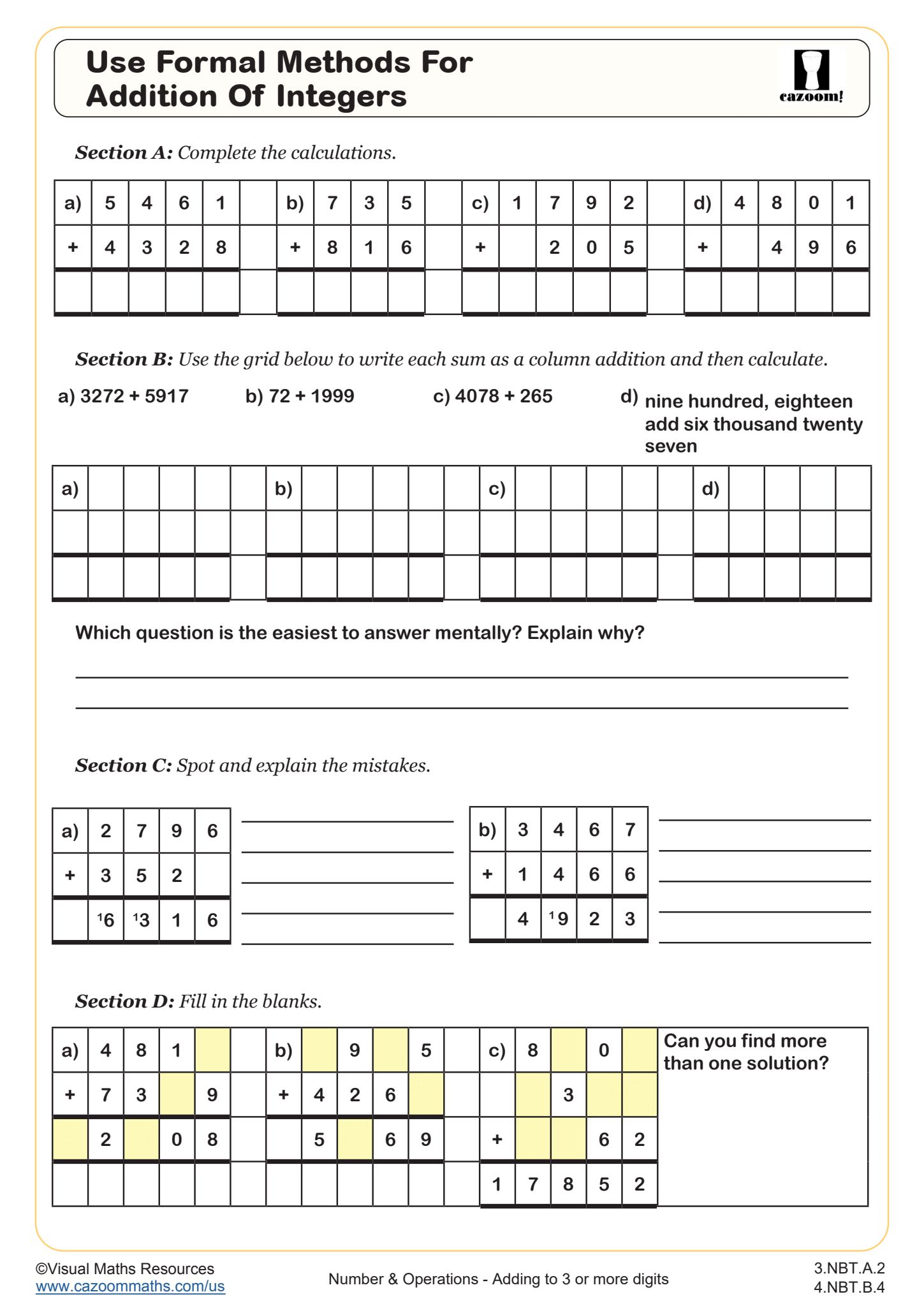 Use Formal Methods For Addition of Integers Worksheet | Fun and ...
