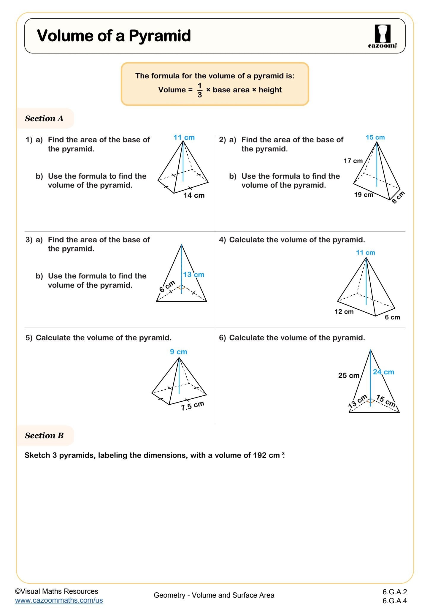Volume of a Pyramid Worksheet | Fun and Engaging 6th Grade Geometry ...