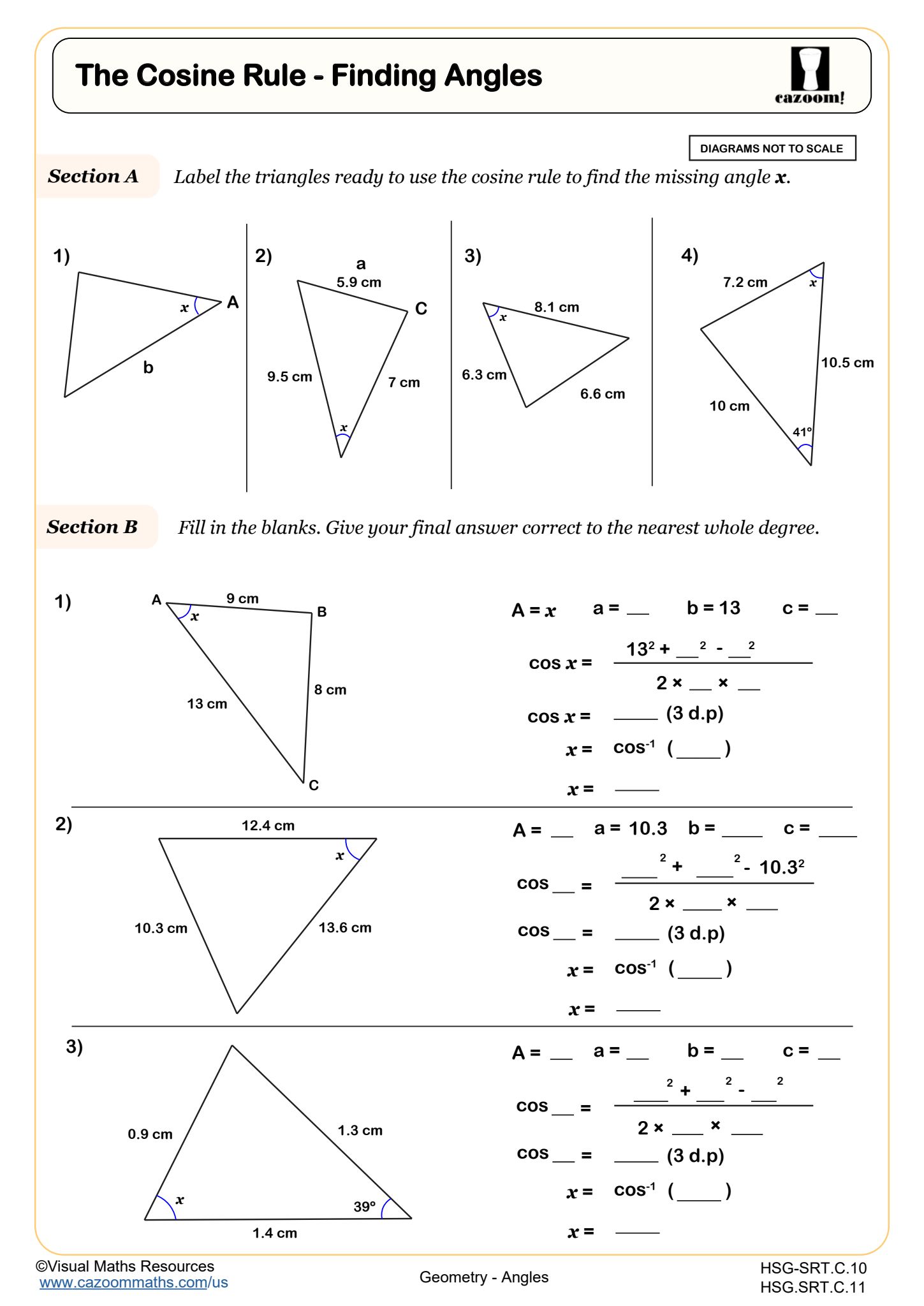 The Cosine Rule - Finding Angles Worksheet | Fun and Engaging High ...