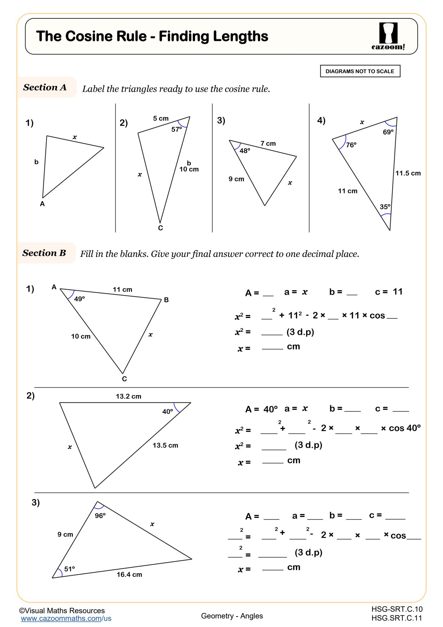 The Cosine Rule - Finding Lengths Worksheet | Fun and Engaging High ...