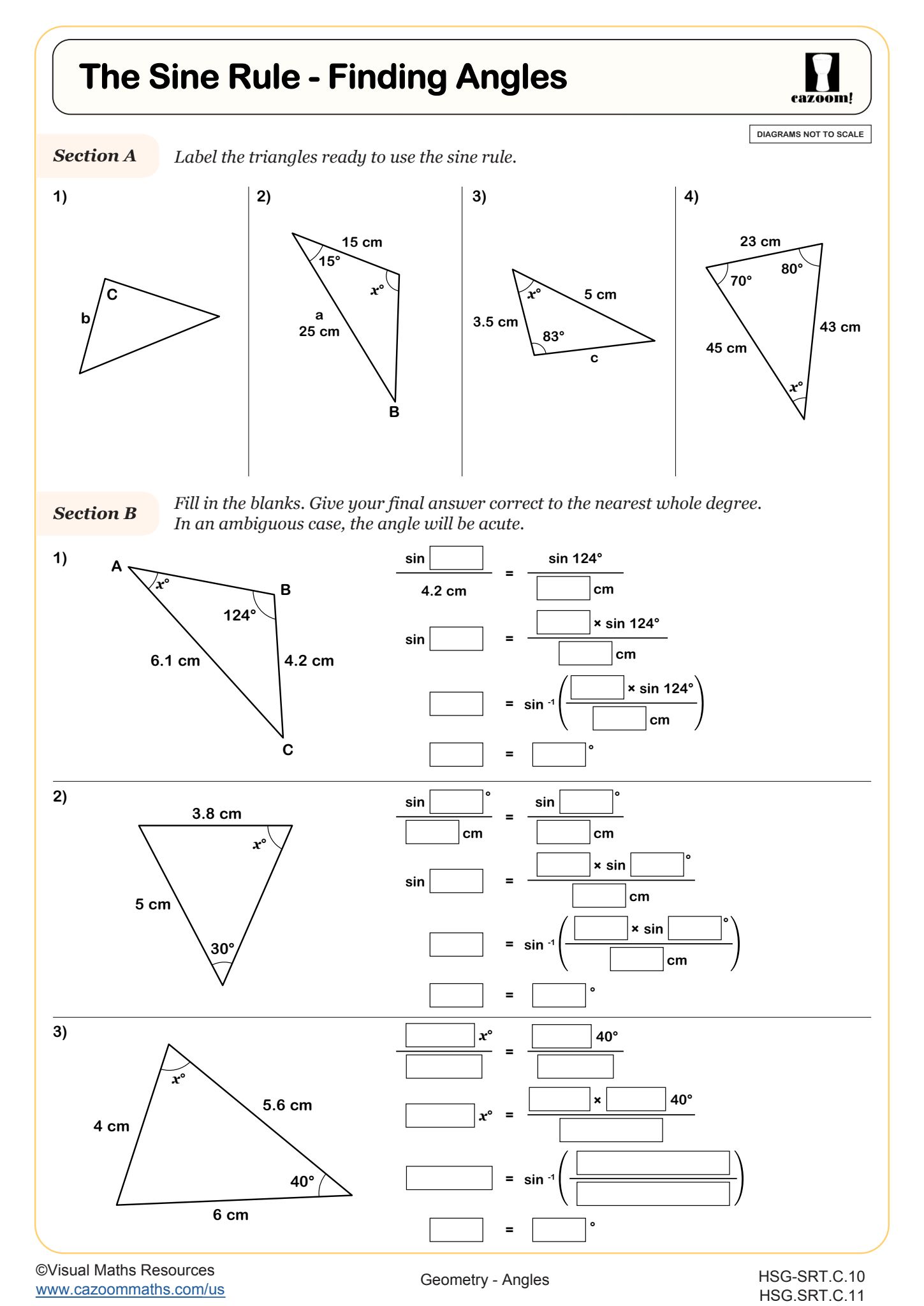 The Sine Rule - Finding Angles Worksheet | Fun and Engaging High School ...