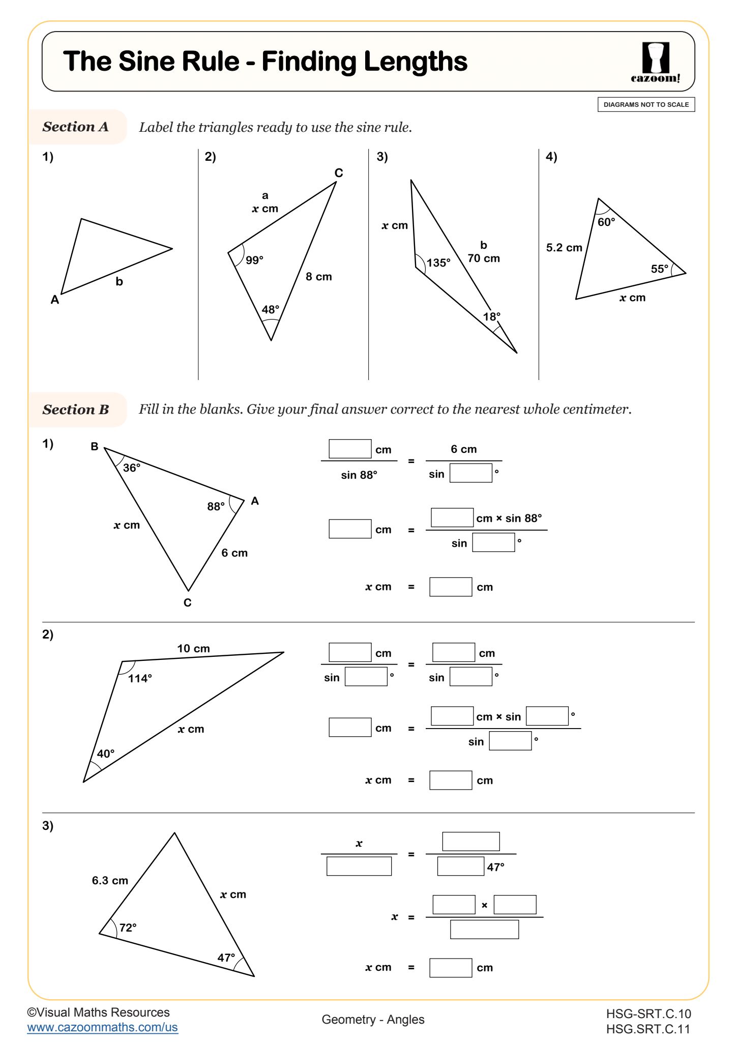 The Sine Rule - Finding Lengths Worksheet | Fun and Engaging High ...