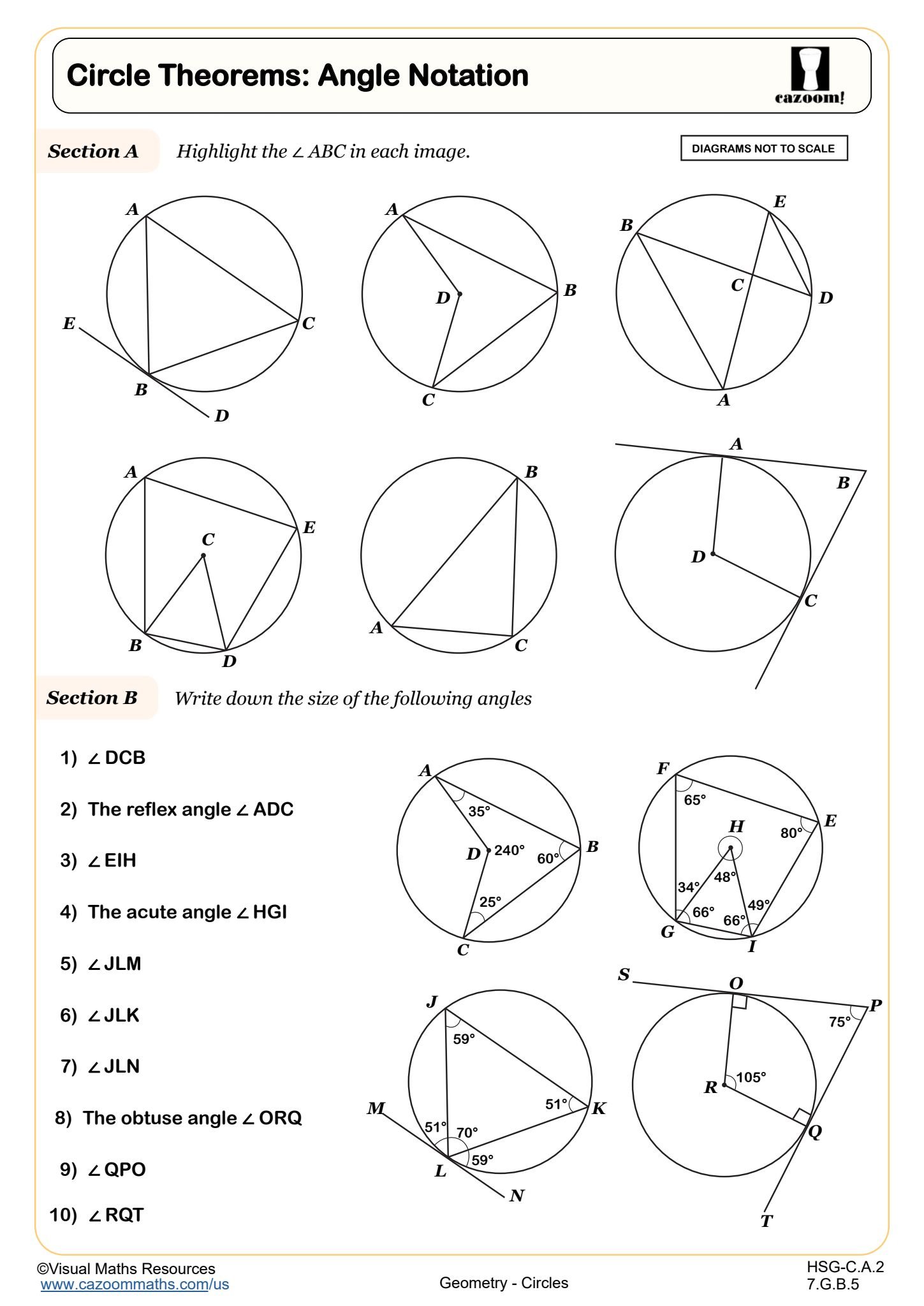 Circle Theorems: Angle Notation Worksheet | Fun and Engaging Middle School and High School ...