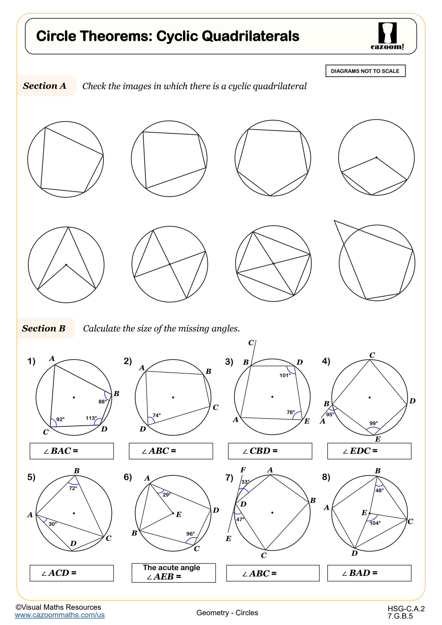Circle Theorems: Cyclic Quadrilaterals Worksheet | Fun and Engaging ...