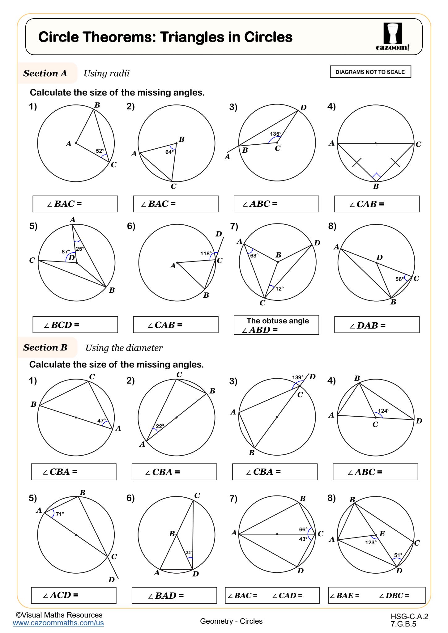 Circle Theorems: Triangles in Circles Worksheet | Fun and Engaging ...