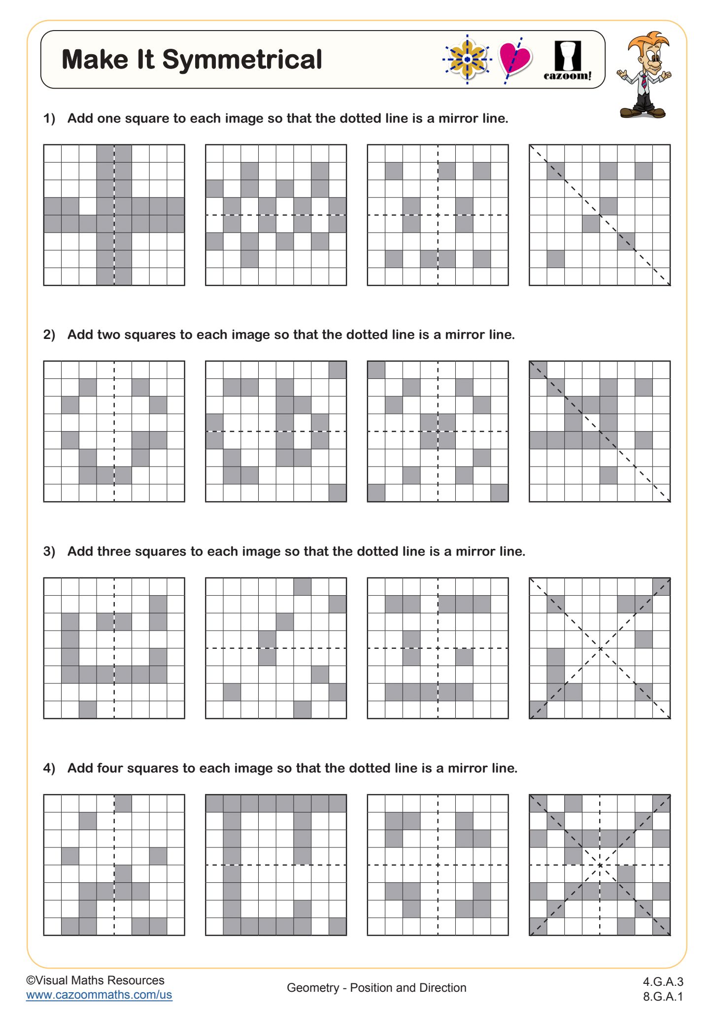 Make it Symmetrical Worksheet | Fun and Engaging 4th Grade and 8th ...