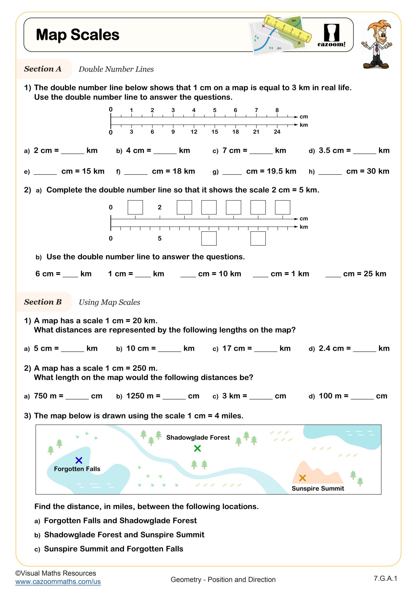 Map Scales Worksheet | Fun and Engaging 7th Grade Geometry Worksheet ...