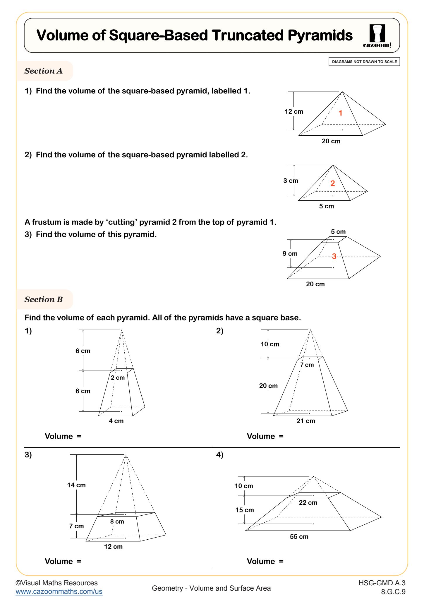 Volume of Square-based Truncated Pyramids Worksheet | Fun and Engaging ...