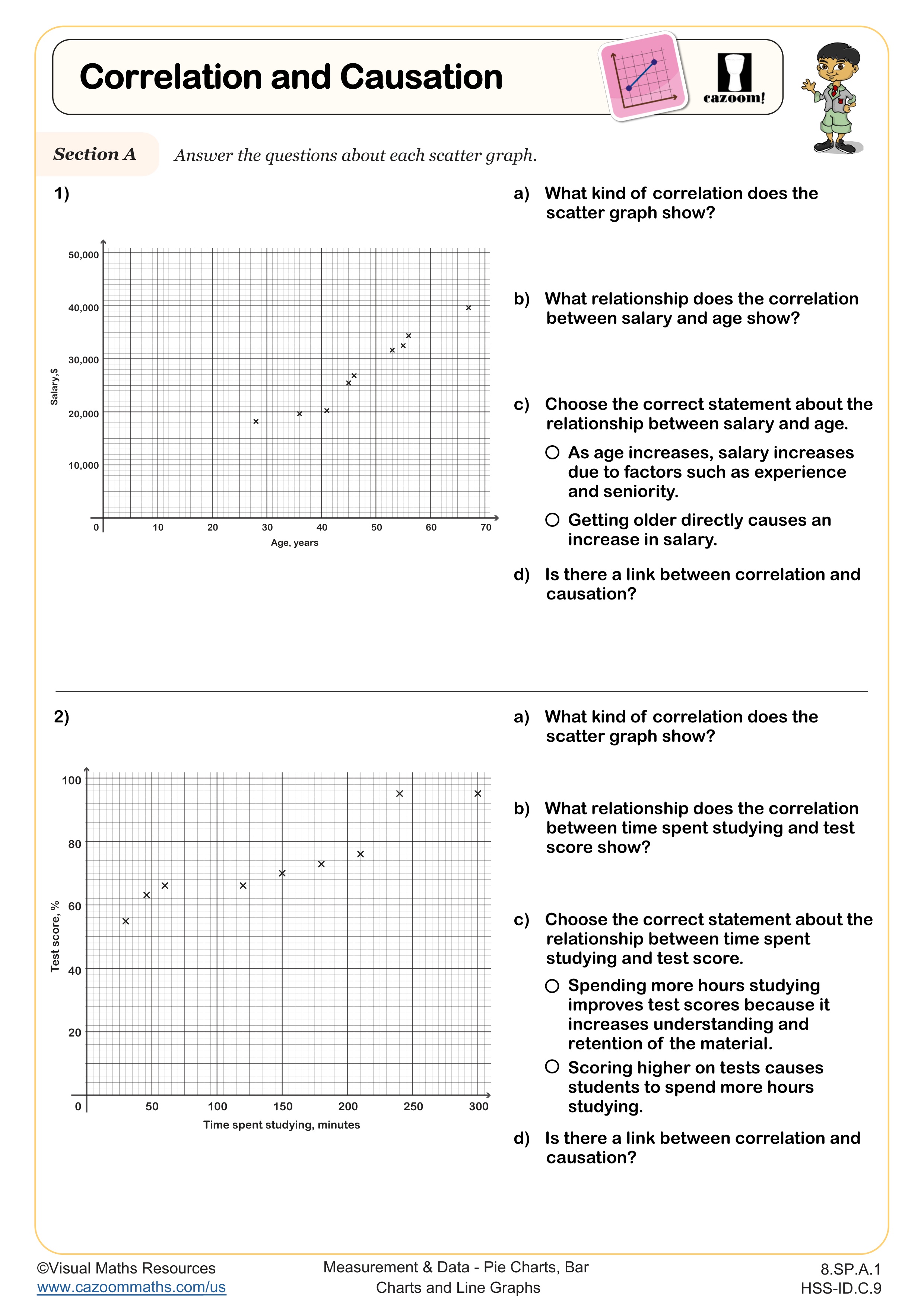 Correlation and Causation Worksheet | Fun and Engaging 8th Grade Statistics & Probability ...