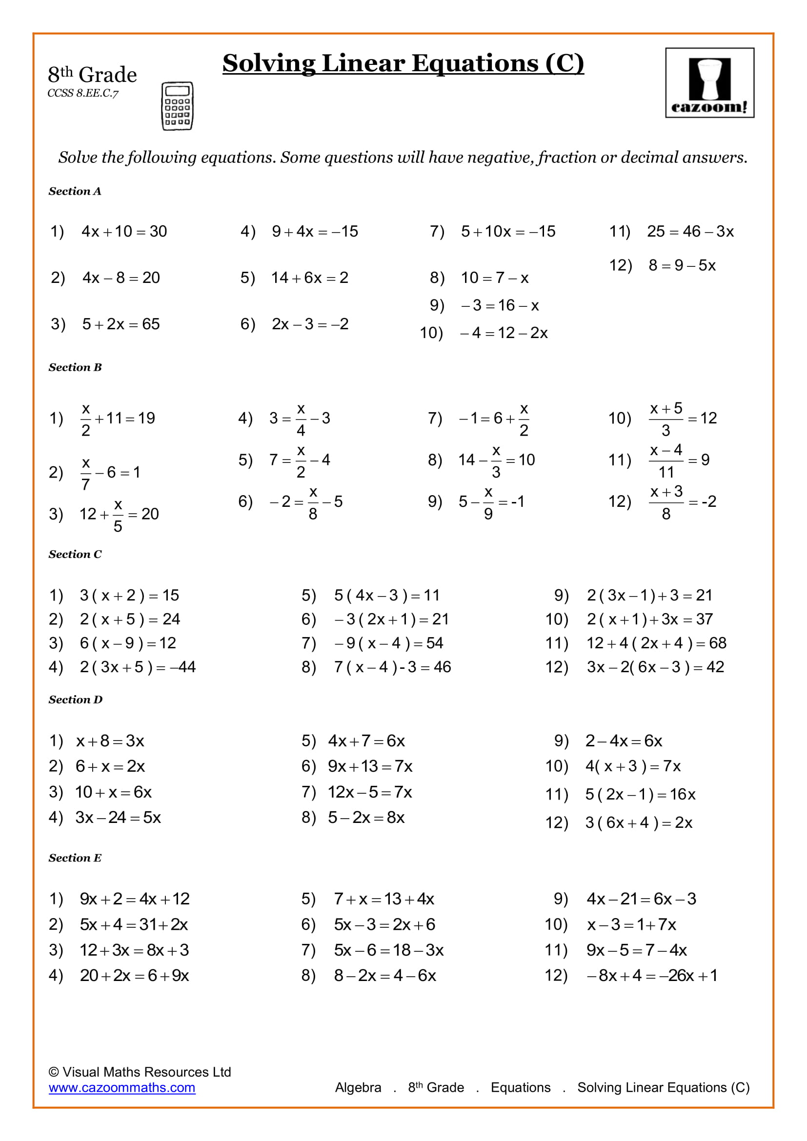 Basic Algebra Worksheets With Answers