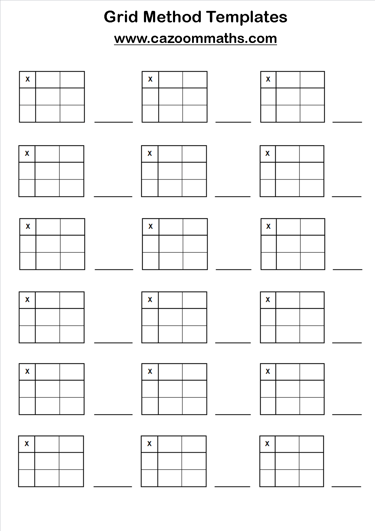 54 MATHS WORKSHEETS MULTIPLICATION GRID METHOD