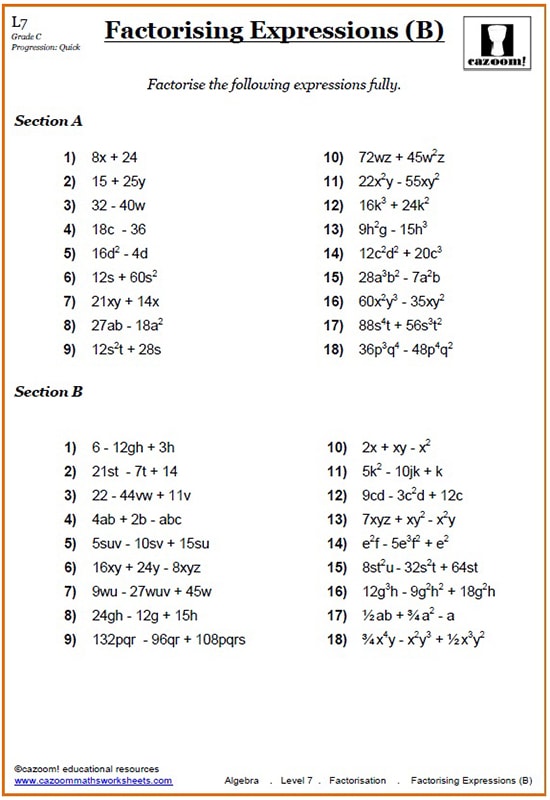 Factorising Equations Worksheet - Tessshebaylo Factorising Equations Worksheet - Tessshebaylo