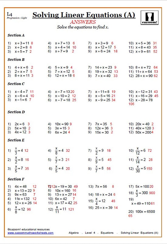 Worksheet Solving Linear Equations Worksheets For Kindergarten