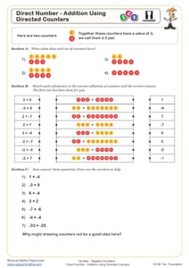 Directed Number - Subtraction Using Directed Counters Worksheet ...