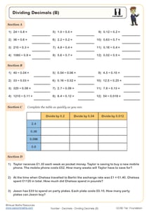 Dividing Decimals PDF Printable Worksheet