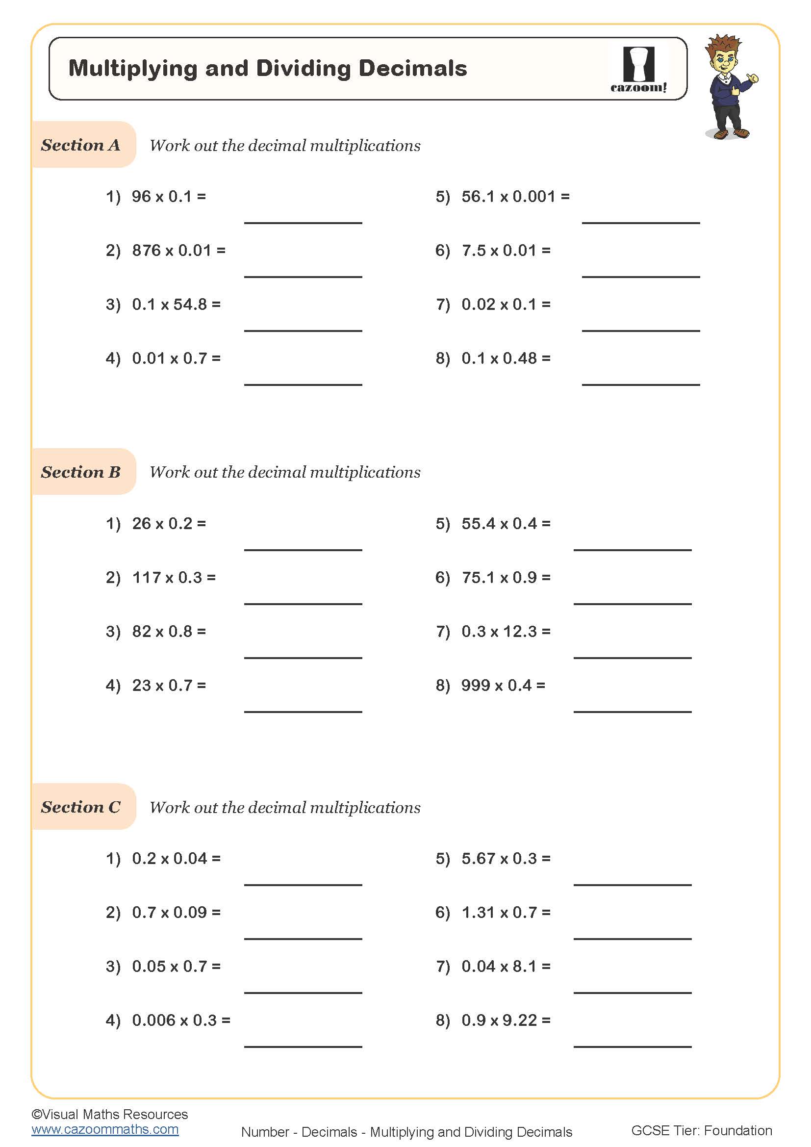 Four Operations with Decimals Worksheets | KS3