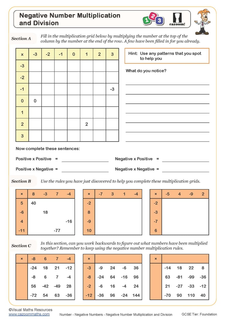 Negative Numbers - 4 Operations Puzzles Worksheet | Cazoom Maths Worksheets