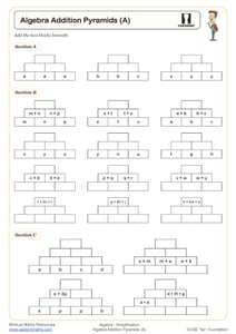 Algebra Addition Pyramids (C) Worksheet | Cazoom Maths Worksheets