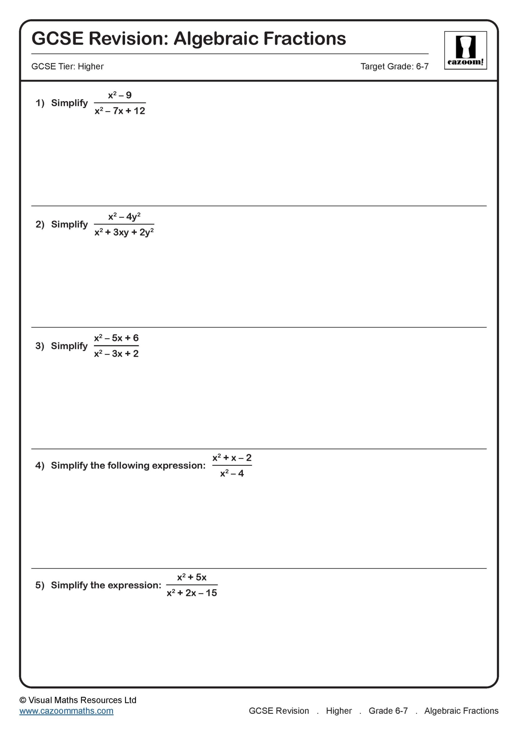Algebraic Fractions GCSE Questions | GCSE Revision Questions