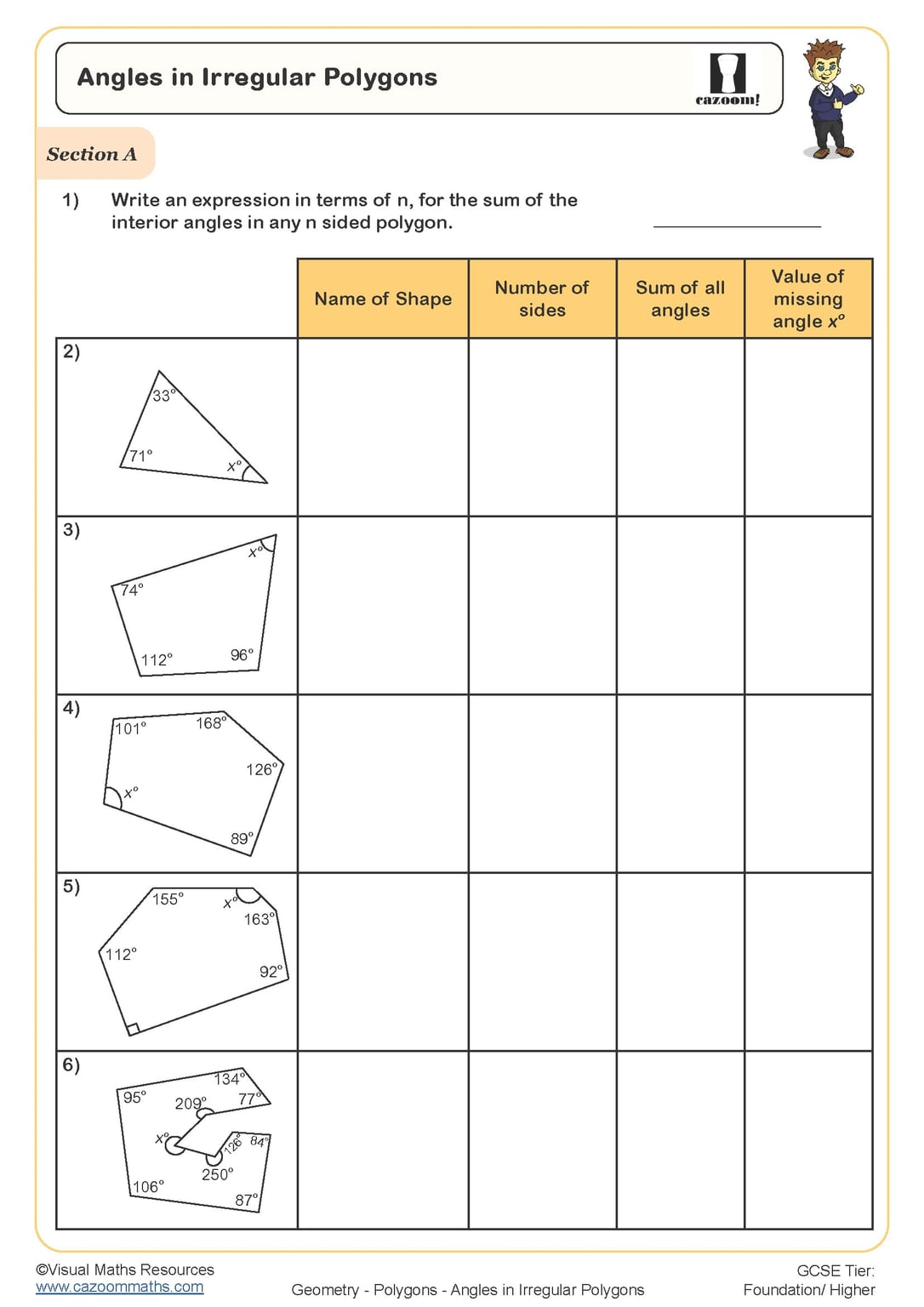 Angles in Regular Polygons Worksheet | Printable Maths Worksheets
