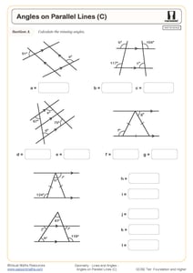 Angles on Parallel Lines (A) (With Clues) Worksheet | Cazoom Maths ...