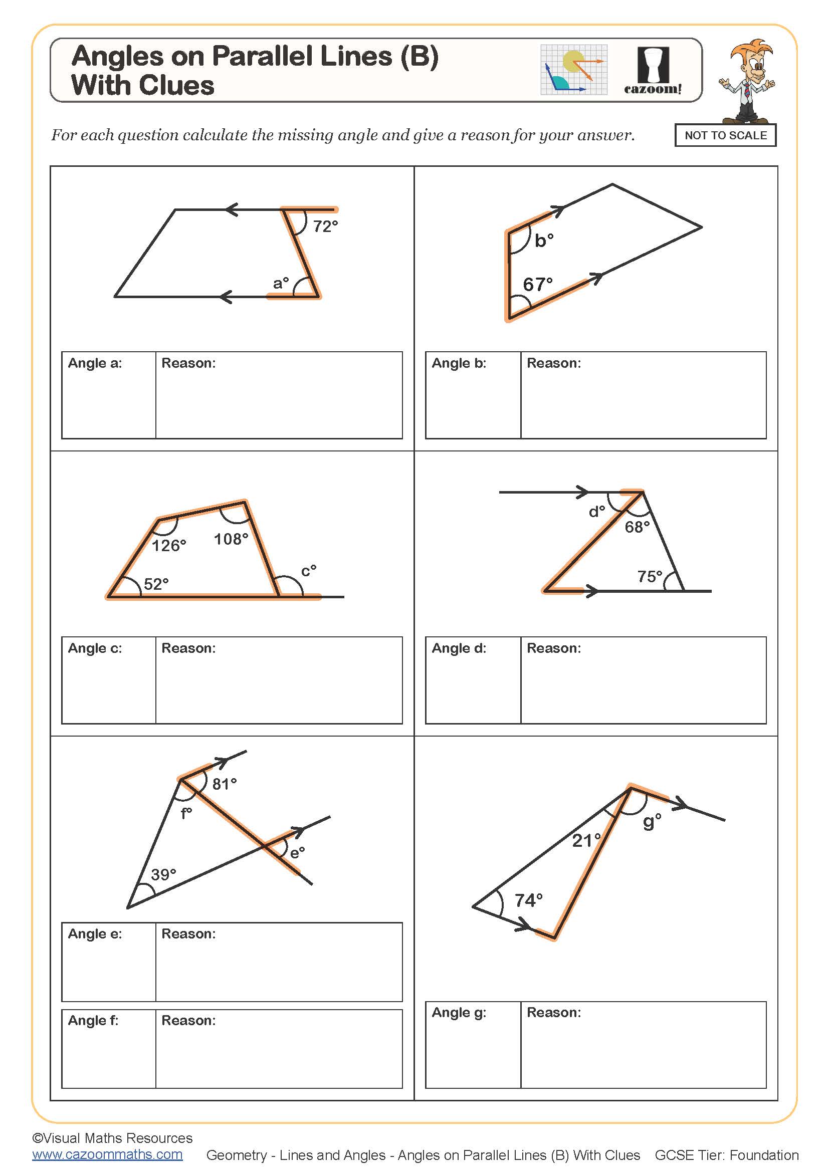 Algebraic Angles in Parallel Lines Worksheet | Printable PDF Year 9 ...